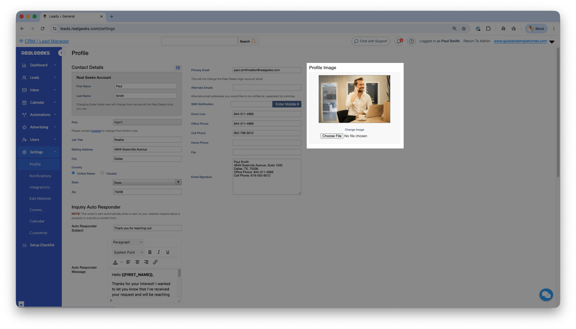 CRM Profile Page Setup in Lead Manager