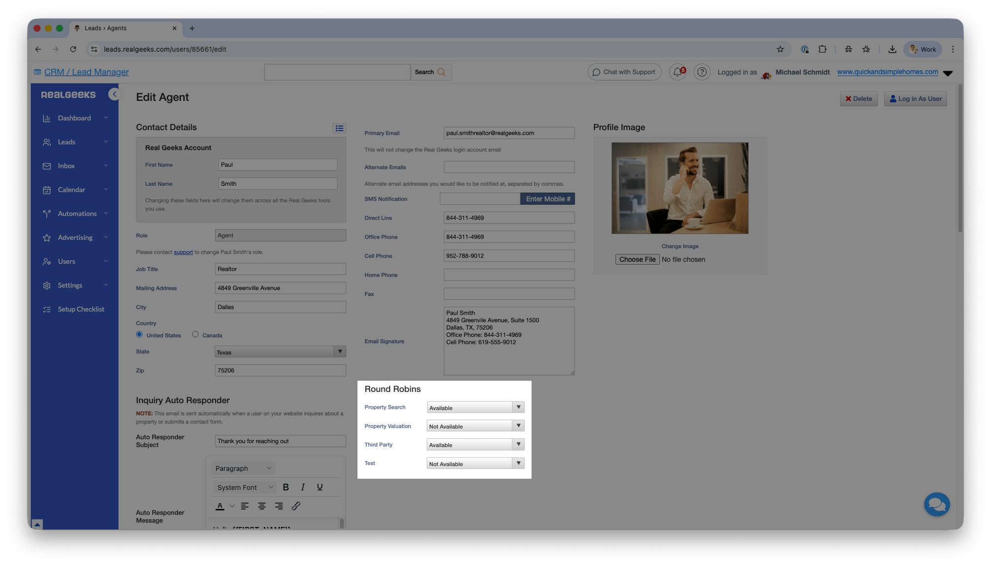 CRM Profile Page Setup in Lead Manager